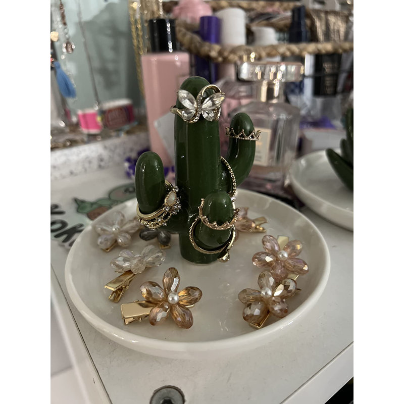 Foundry Select Set of 2 Aloe and Cactus Ring Holder Dish Ceramic Jewelry Organizer Tray Wayfair